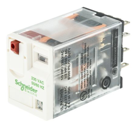 RXM4AB2P7 | 14 pin relay 230 Vac coil 4PDT,6 A w/led | Schneider Electric