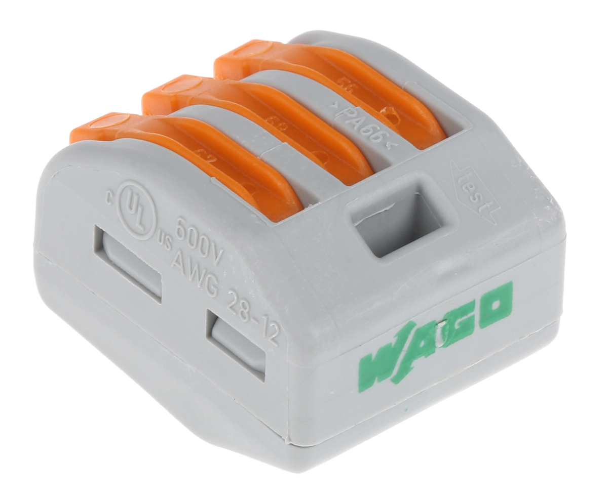 222-413 | WAGO 222 Series Lever Connector, 3-Way, 32A, 28 → 12 AWG Wire, Cage Clamp Termination | RS