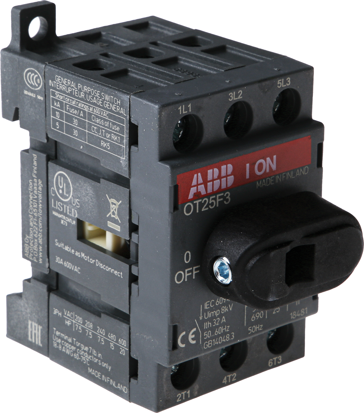 OT25F3 1SCA104857R1001 | ABB 3P Pole DIN Rail Non Fused Isolator Switch - 25A Maximum Current ...
