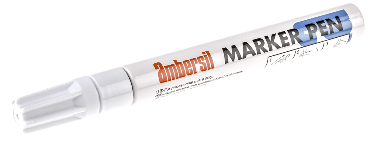 6190050001 Ambersil White 3mm Medium Tip Paint Marker Pen for use with Cardboard Glass Metal Paper Plastic Rubber Textiles RS