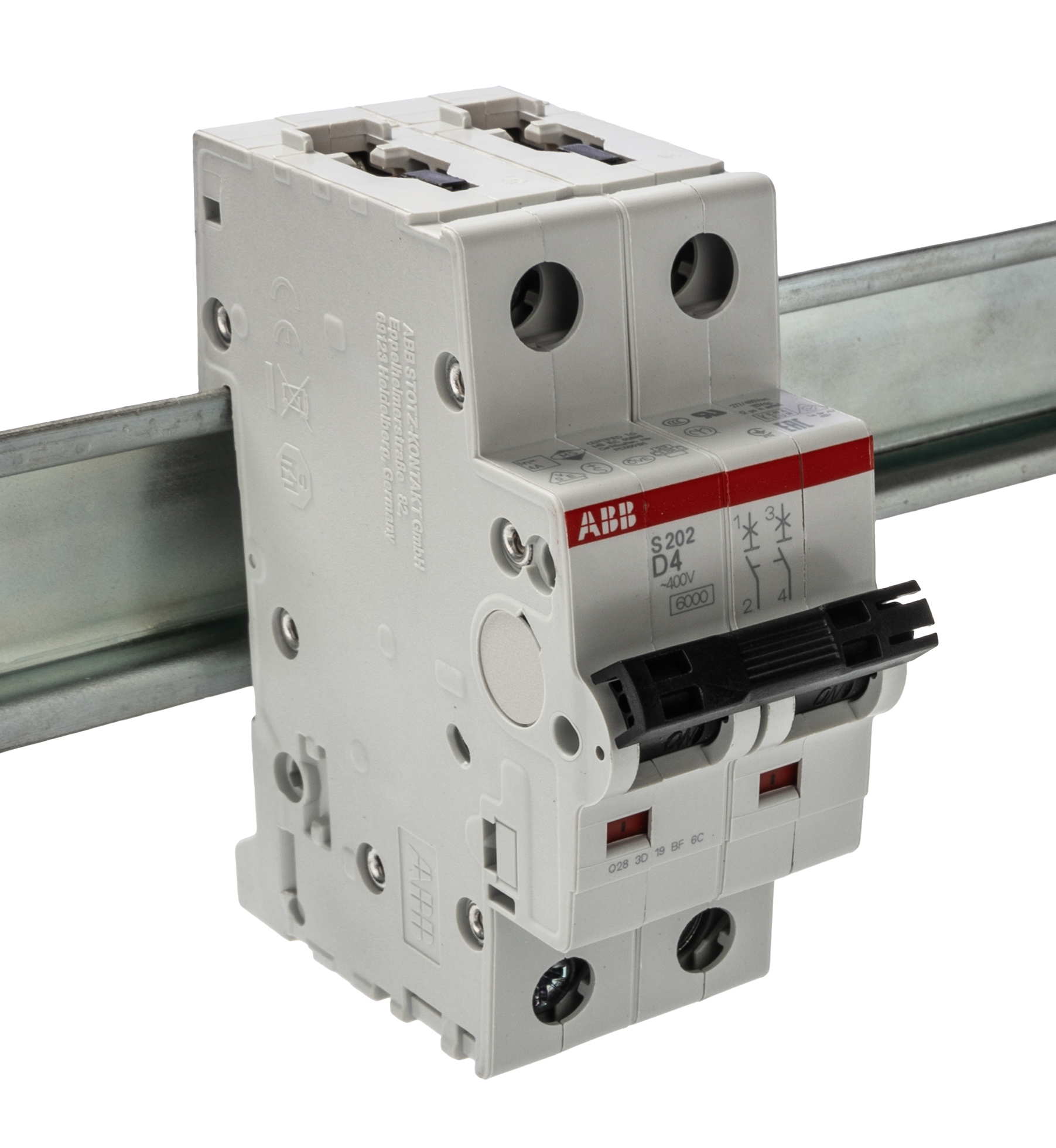 2CDS252001R0041 S202-D4 | ABB System Pro M Compact S200 MCB, 2P, 4A Curve D, 400V AC, 125V DC ...