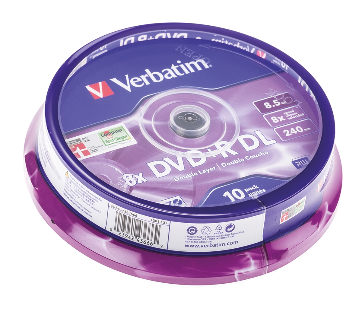43666 | Verbatim DVD+R DL, 8.5 GB, 8X, 10 Pack | RS