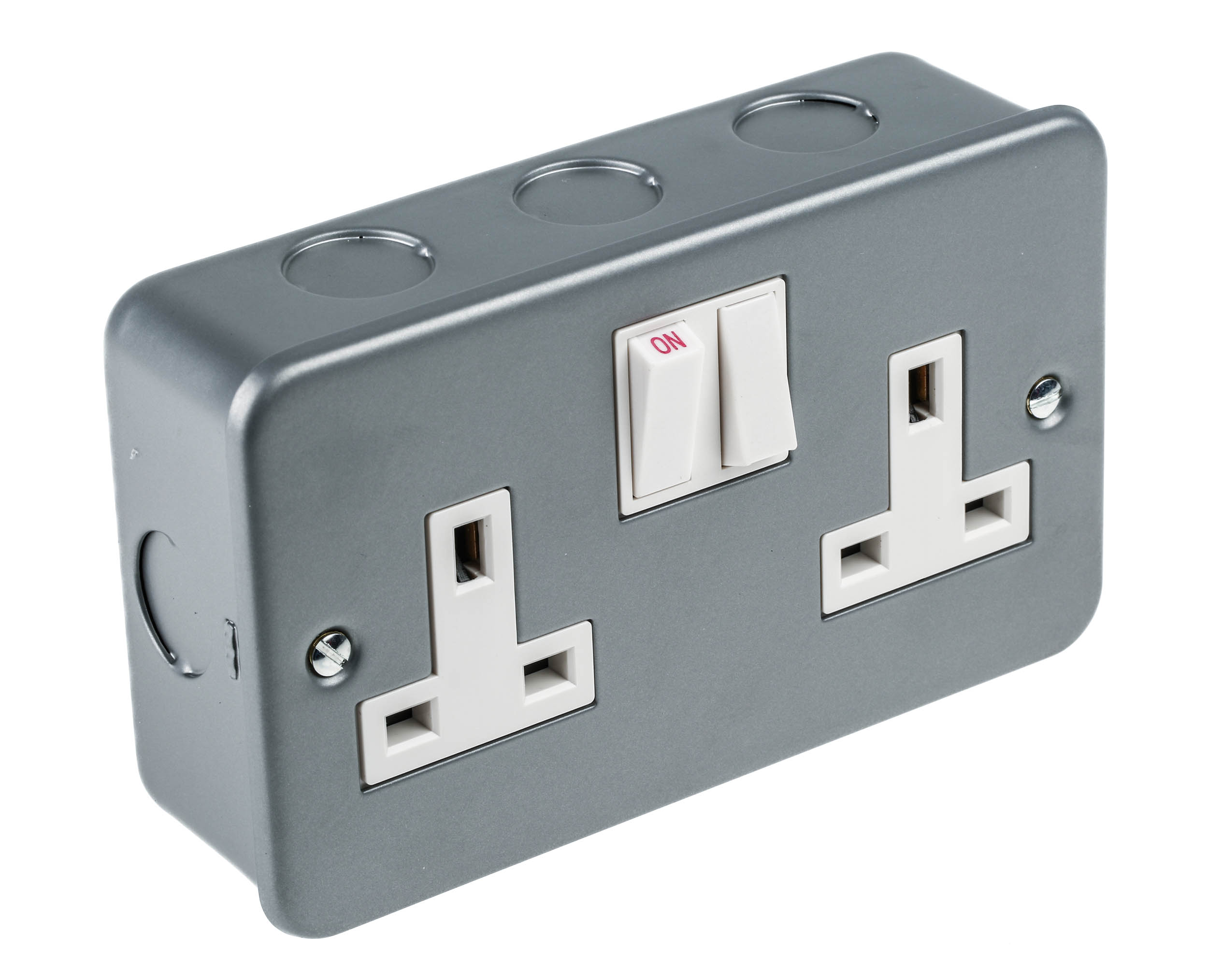 RS PRO Grey 2 Gang Plug Socket 1 Pole Poles 13A Type G British Indoor Use RS