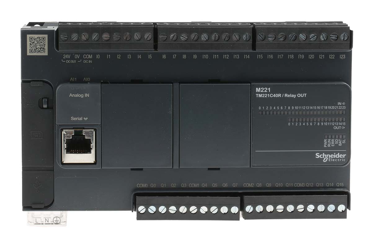 TM221C40R | Schneider Electric Modicon M221 Series PLC CPU, 240 V Supply, Digital Output, 24 ...