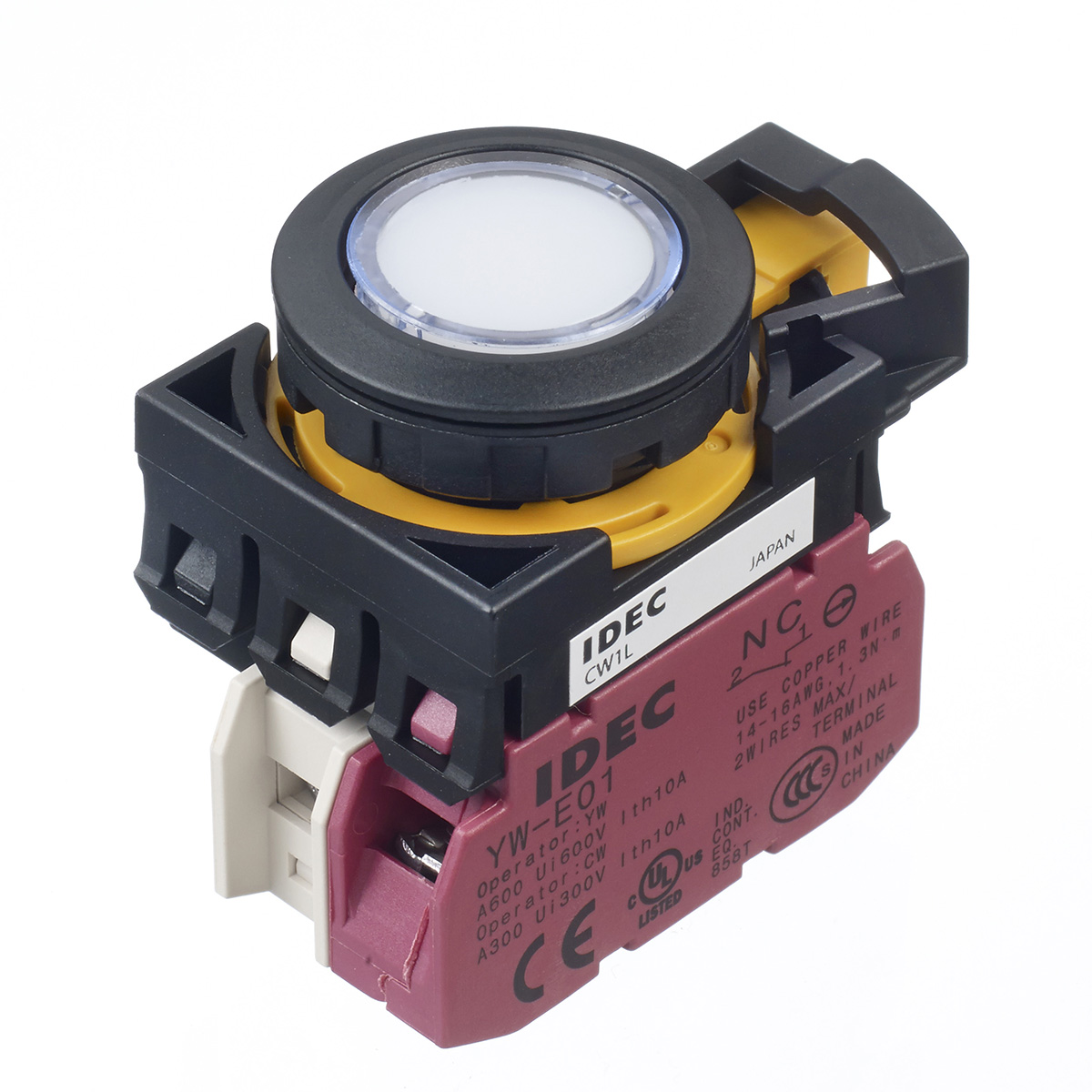 CW1L-M1E01Q4PW | Idec CW Series Illuminated Push Button, Panel Mount, 22mm Cutout, SPST, IP65 | RS