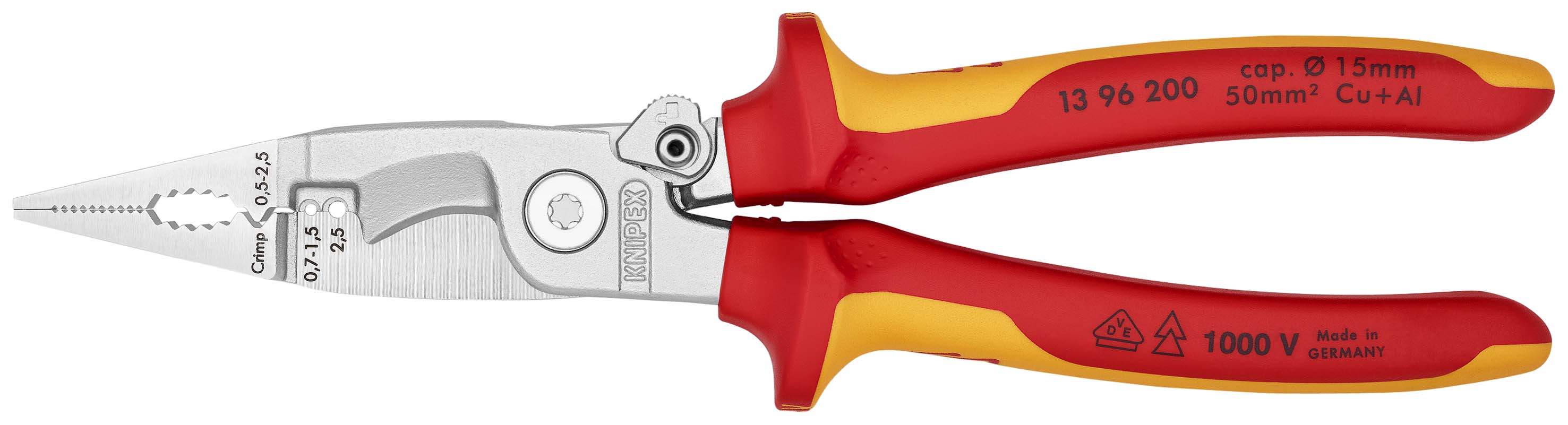 13 96 200 Knipex Combination Pliers 200 mm Overall Straight Tip VDE 1000V RS
