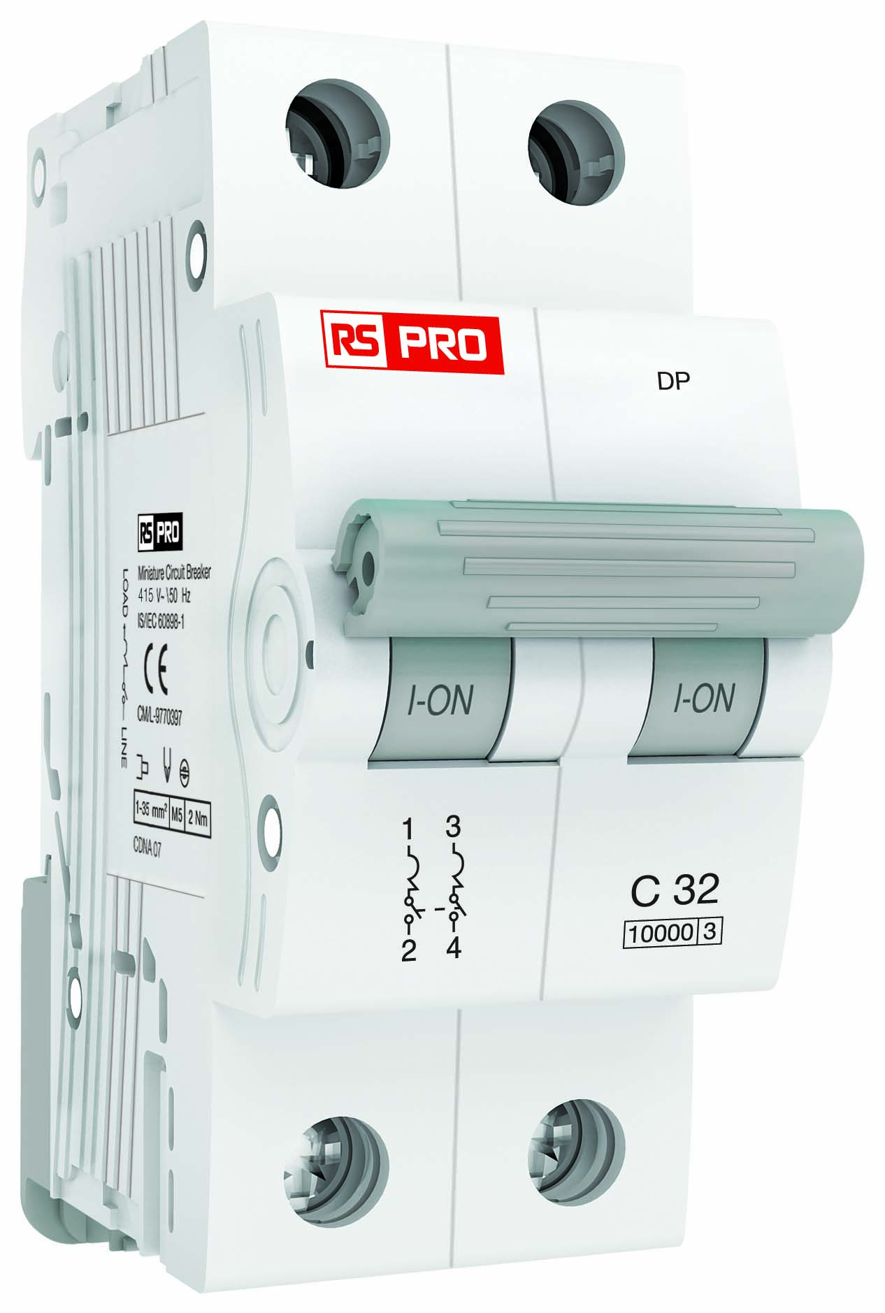 RS PRO MCB, 2P, 32A Curve C, 240V AC, 240V DC, 10 kA Breaking Capacity | RS