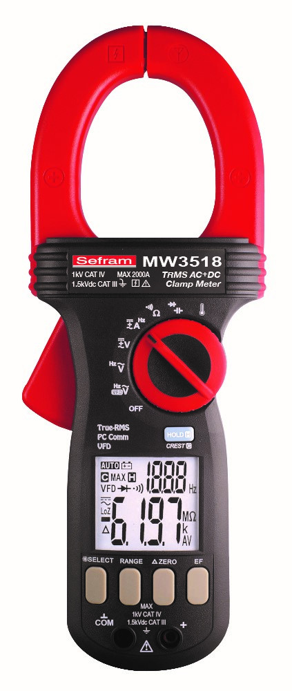Sefram MW3518 Clamp Meter, 2000A dc, Max Current 2000A ac CAT IV 1000V AC/DC and CAT III 1500V ...