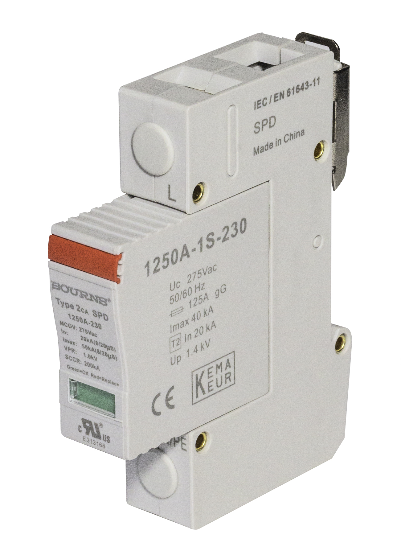 1250A-1S-230 | Bourns Single, Three Phase Surge Protector, 50kA, 1kV, DIN Rail Mount | RS