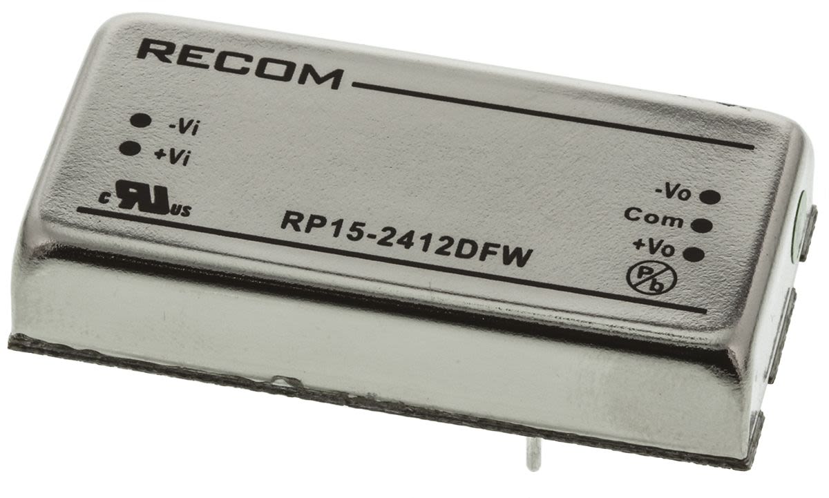 RP15-2412DFW | Recom RP15 FW DC-DC Converter, ±12V dc/ ±625mA Output, 9 ...