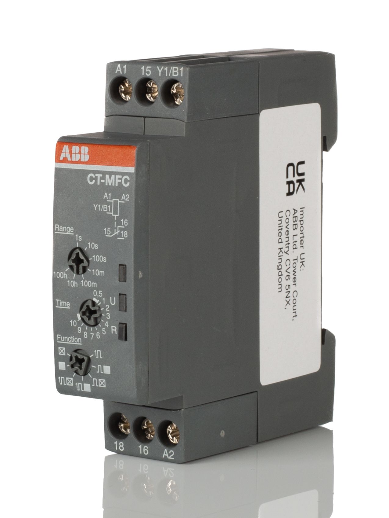 1SVR508020R0000 CT-MFC.12 | ABB DIN Rail, Snap-On Multi Function Timer Relay, 24 → 240V ac, SPDT ...