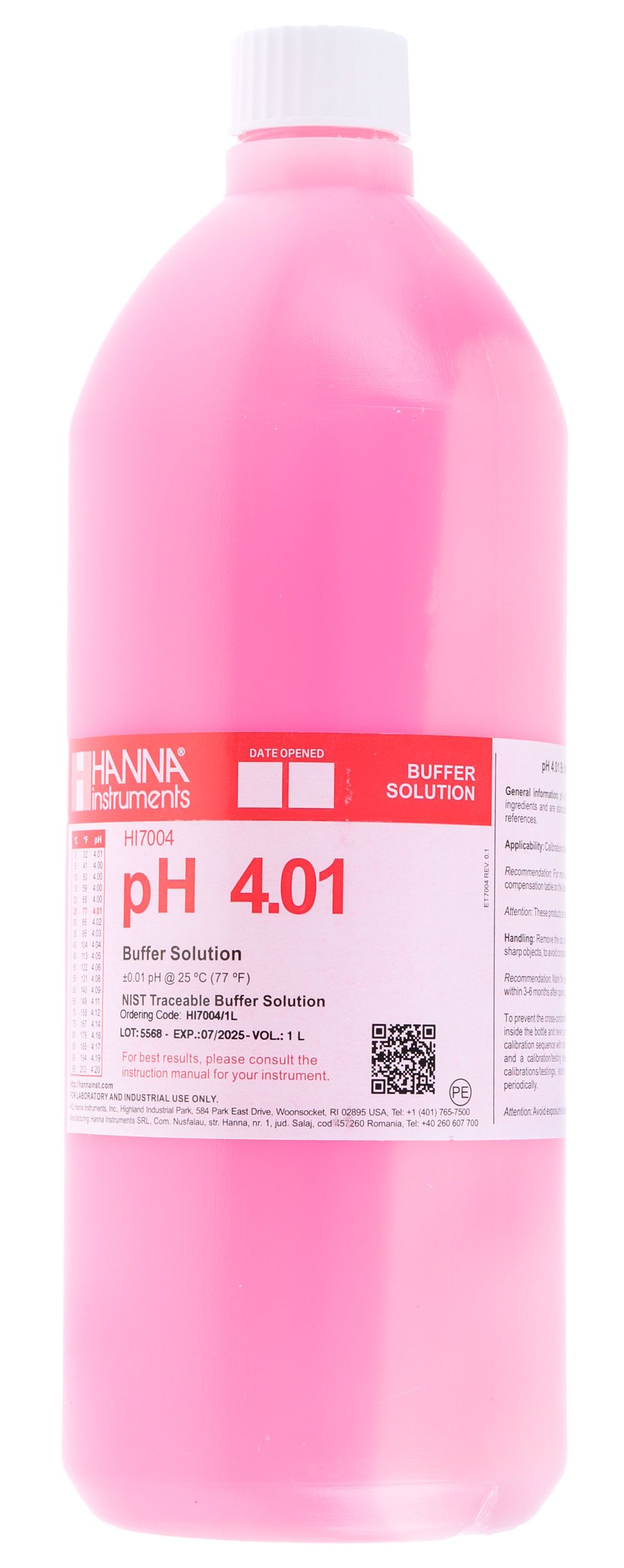 Soluci n Tamp n PH Hanna Instruments HI 7004 1L Botella De 1L PH 4