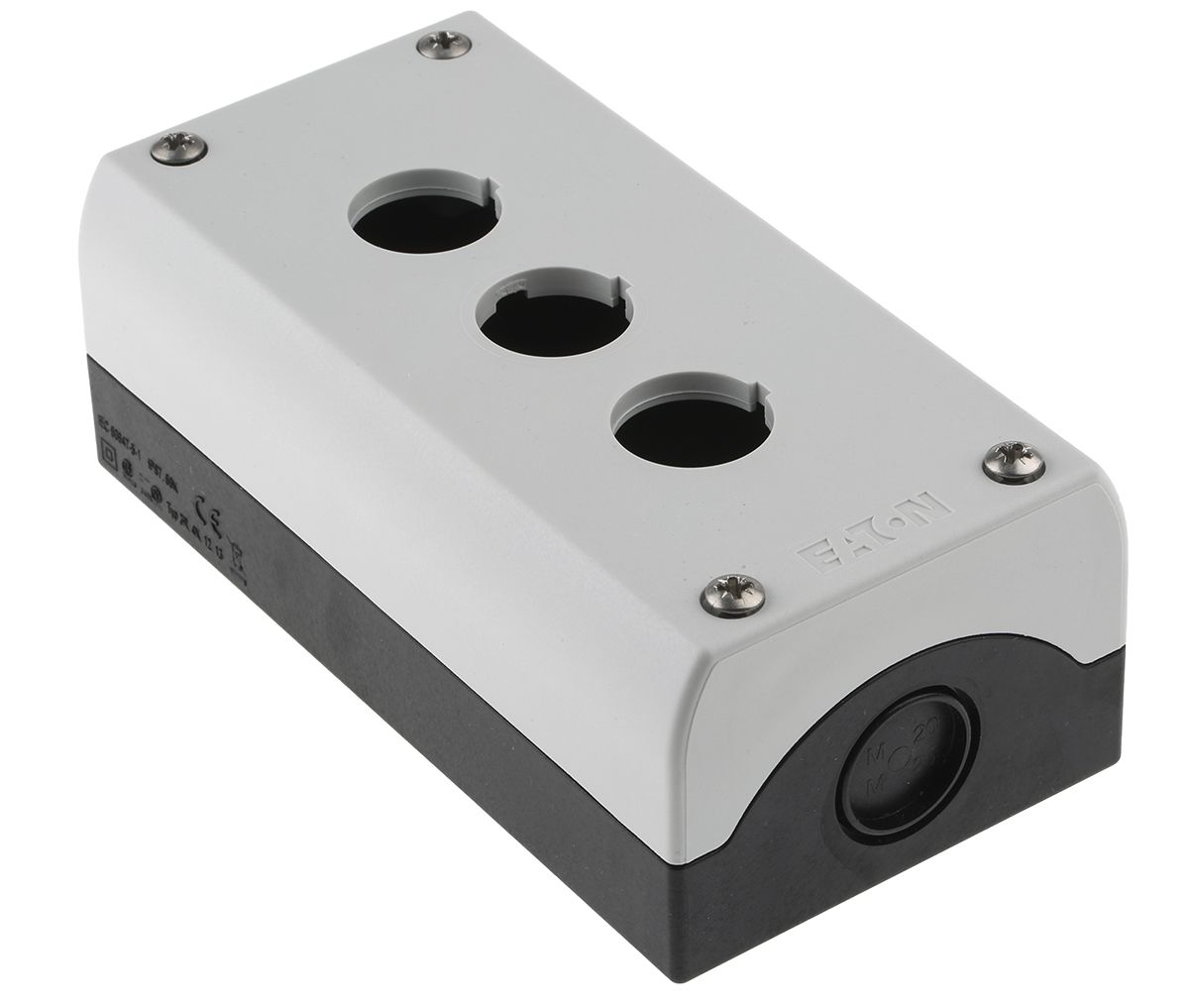 216538 M22-I3 | Eaton Grey Plastic M22 Push Button Enclosure - 3 Hole 22mm Diameter | RS
