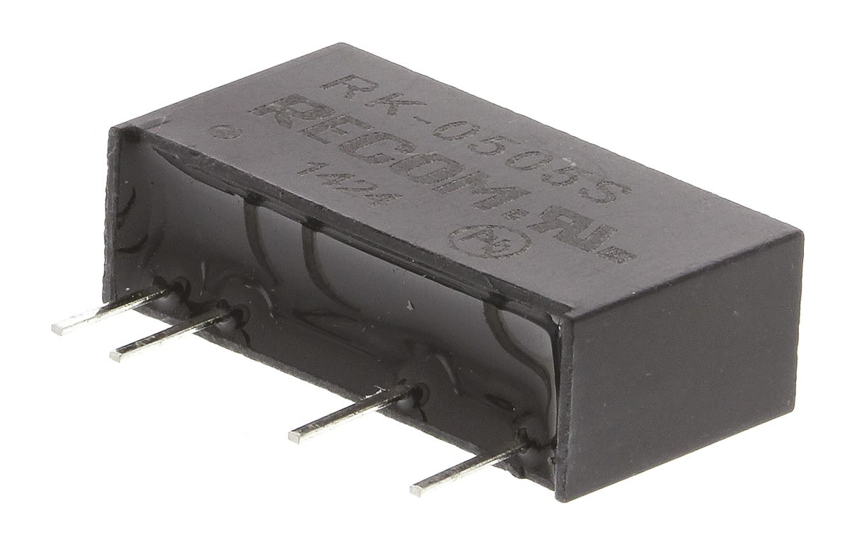 RK-0505S | Recom RK DC-DC Converter, 5V dc/ 200mA Output, 4.5 → 5.5 V dc Input, 1W, Through Hole ...