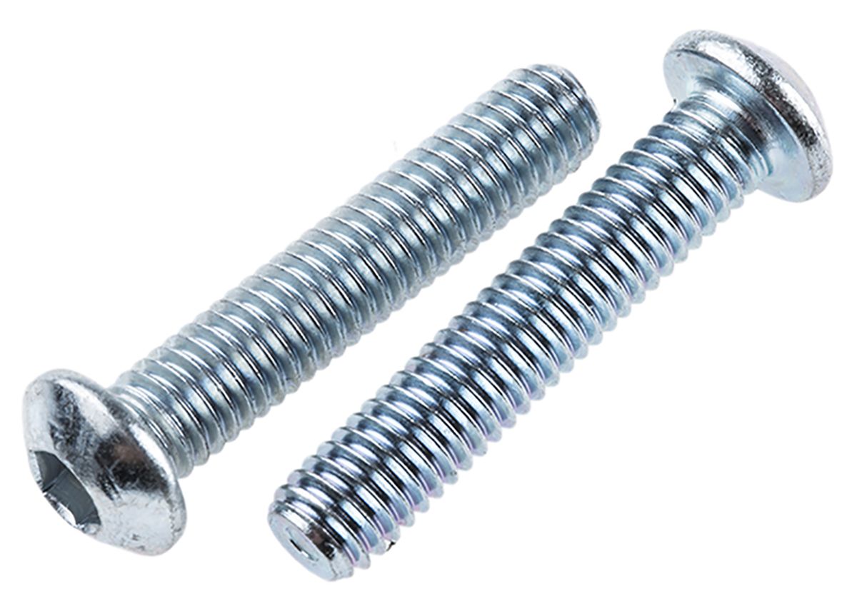 RS PRO Bright Zinc Plated Steel Hex Socket Button Screw, ISO 7380, M6 x 30mm | RS