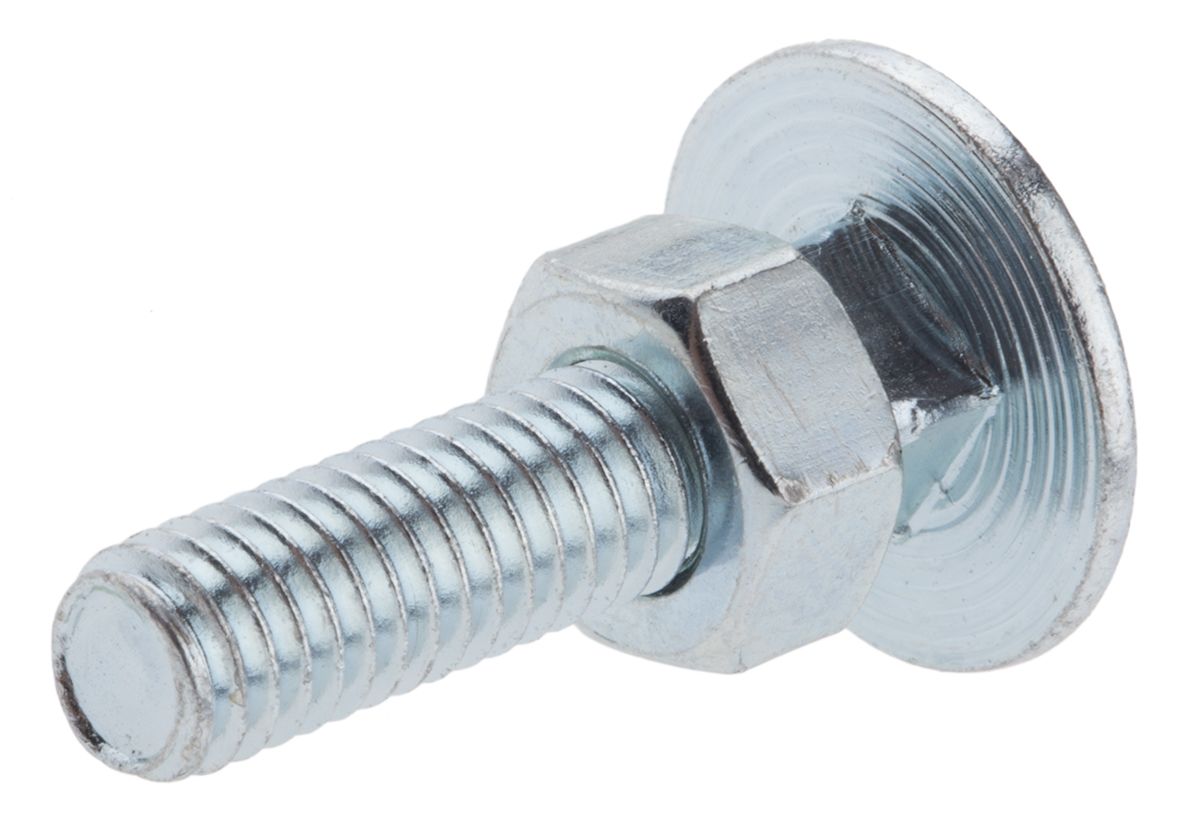 Bright Zinc Plated Steel Coach Bolt, M6 x 25mm | RS