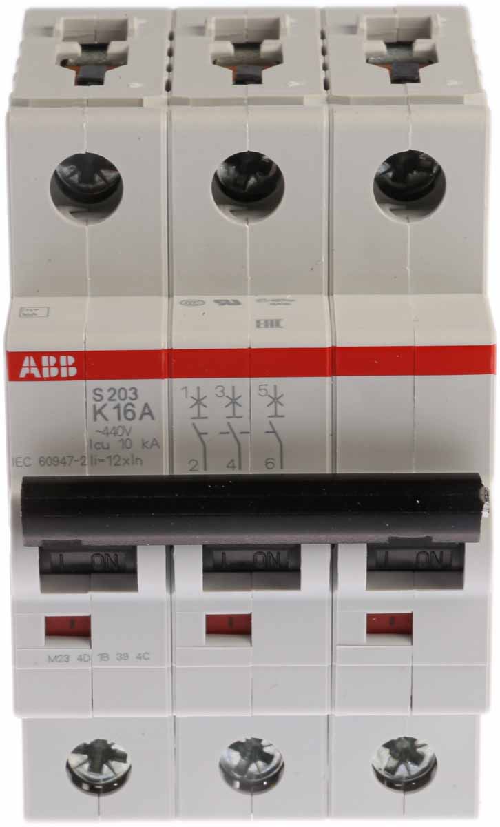 2CDS253001R0467 S203-K16 | ABB S200 MCB Leitungsschutzschalter Typ K, 3-polig 16A 440V ...