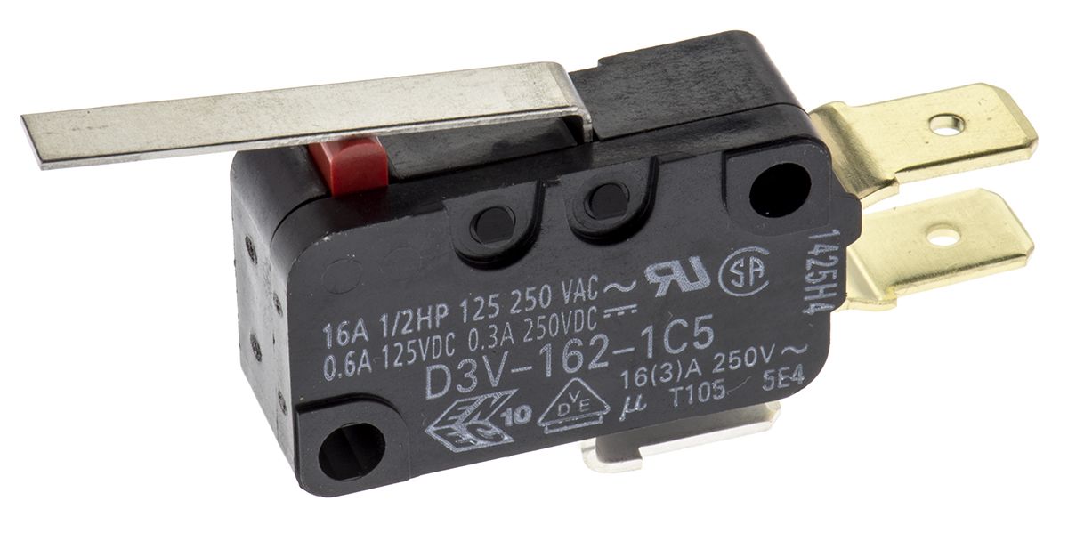 D3V-162-1C5 | Omron Hinge Lever Micro Switch, Tab Terminal, 16 A @ 250 V ac, SPDT-NO/NC, IP40 | RS