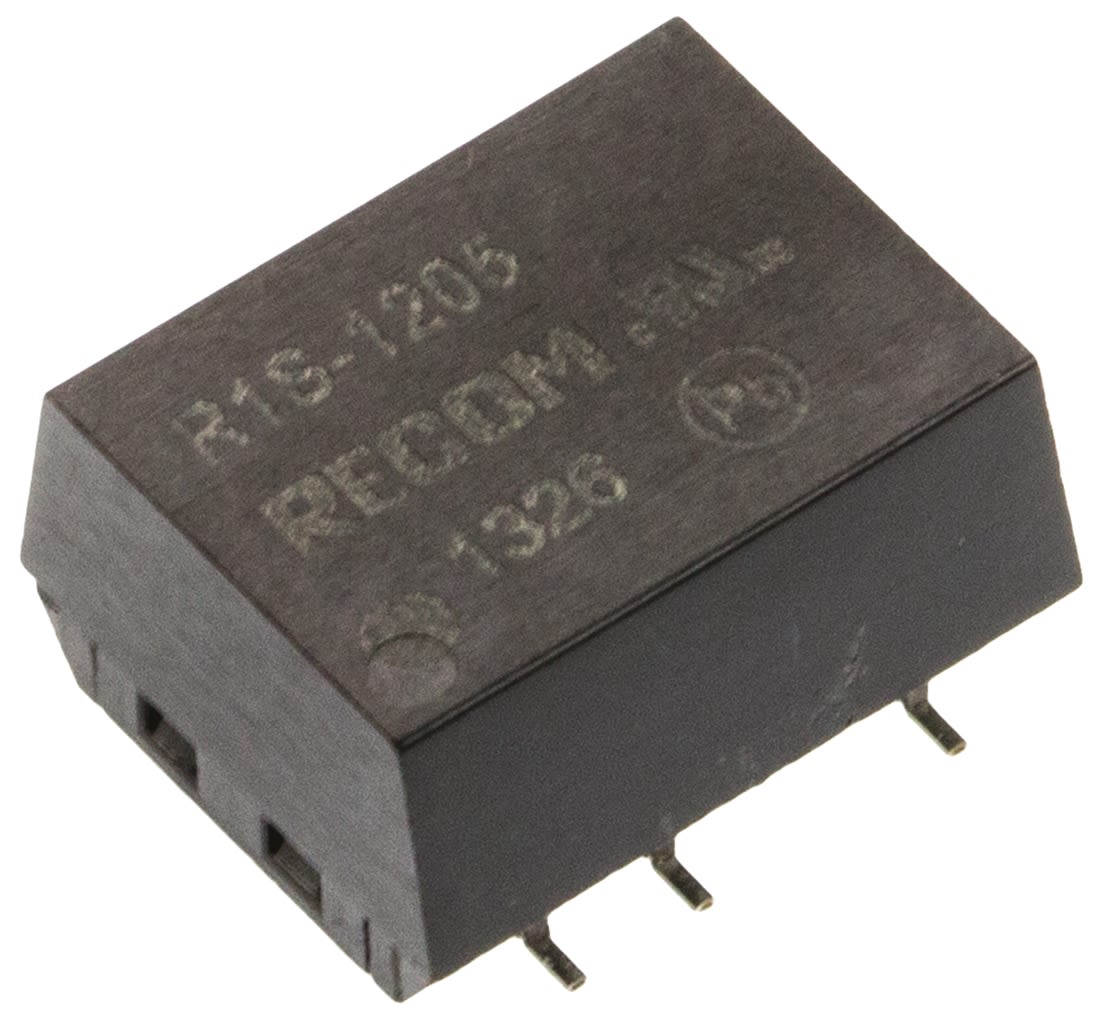 R1S-1205 | Recom R1S DC-DC Converter, 5V dc/ 200mA Output, 10.8 → 13.2 V dc Input, 1W, Surface ...