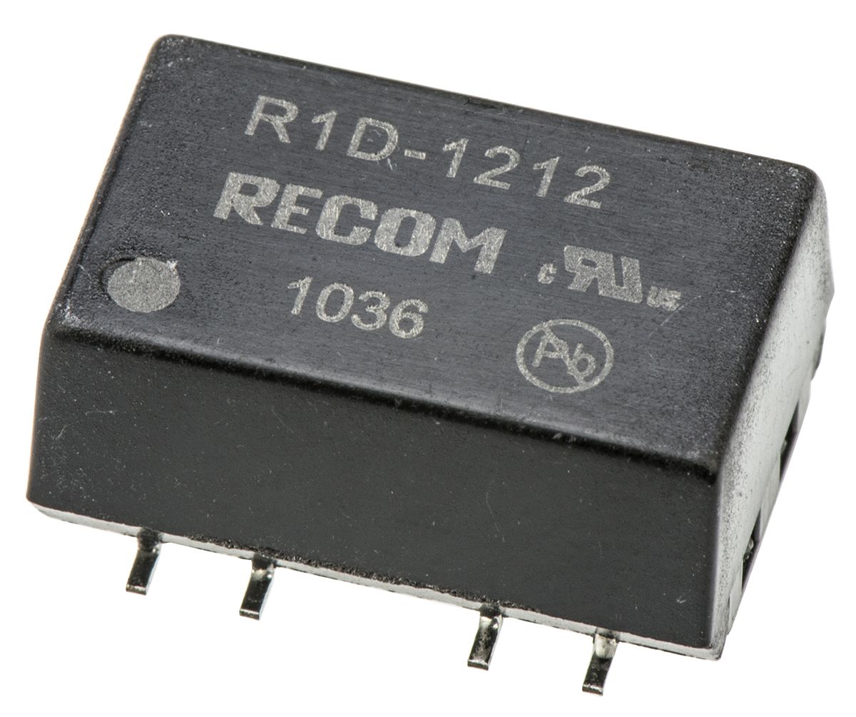 R1D-1212 | Recom R1D DC-DC Converter, ±12V dc/ ±42mA Output, 10.8 → 13.2 V dc Input, 1W, Surface ...