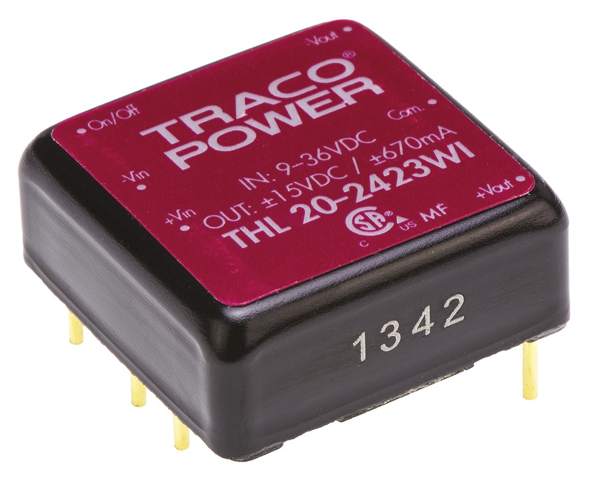 THL 20-2423WI | TRACOPOWER THL 20WI DC-DC Converter, ±15V dc/ ±670mA Output, 9 → 36 V dc Input ...