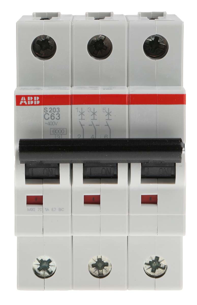 2CDS253001R0634 S203-C63 | ABB S200 MCB Leitungsschutzschalter Typ C, 3-polig 63A 400V ...