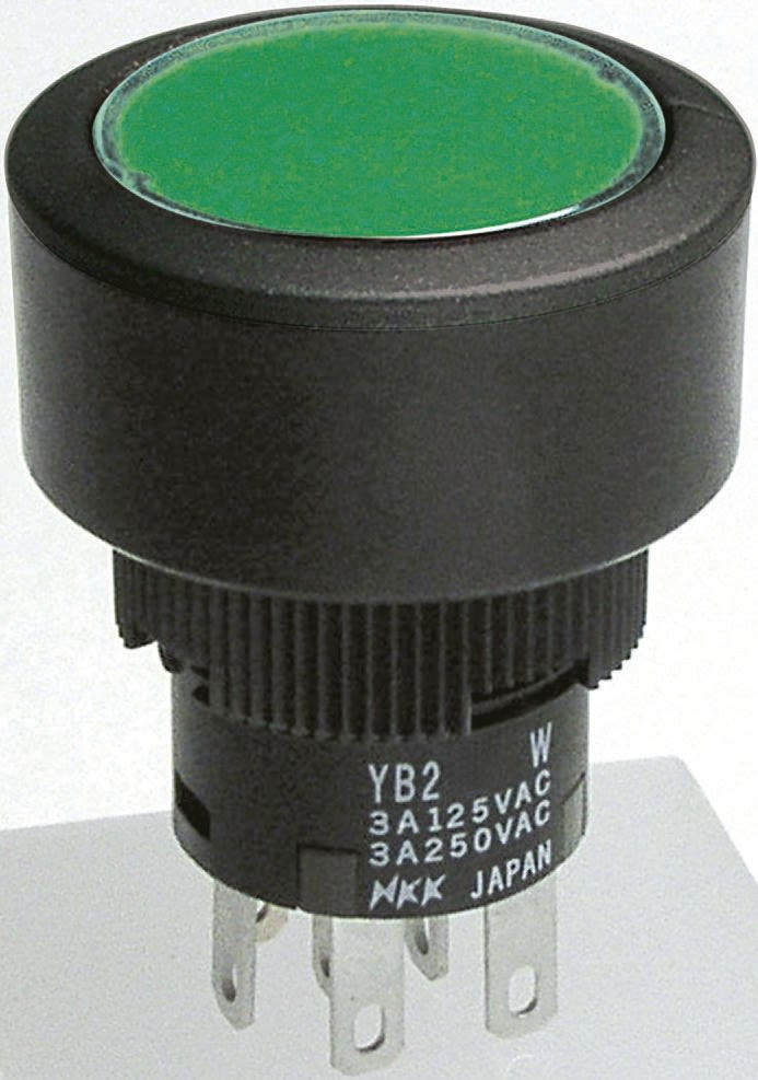 NKK Switches 押しボタンスイッチ, モーメンタリ, パネルマウント, 双極双投(DPDT), YB2-25CWCKG4-59MGB | RS