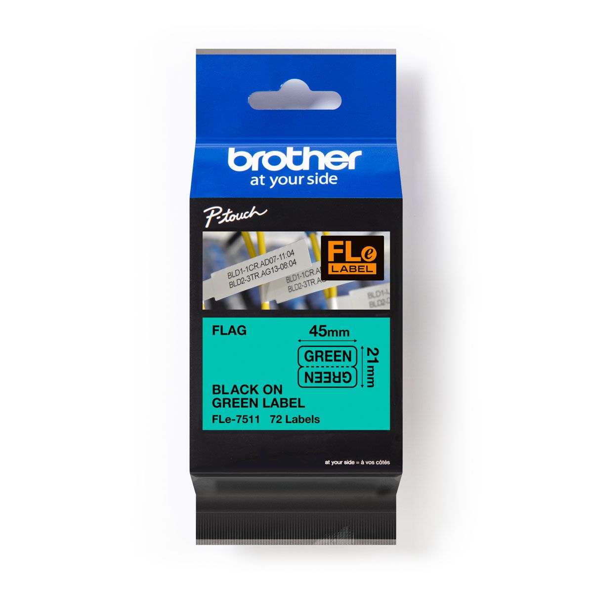 FLE7511 Brother Black On Green Label Printer Tape 45 Mm Width 45mm 