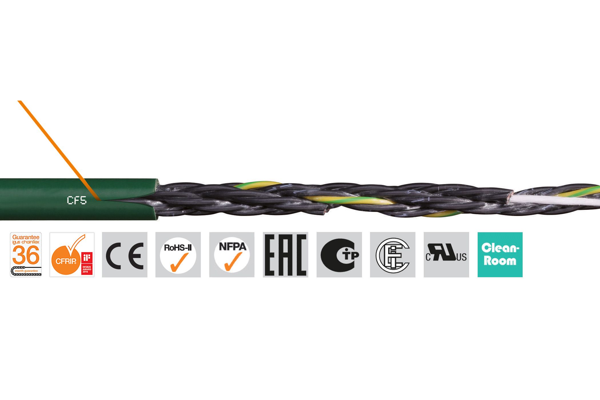 CF5.05.07 (100m) | Igus chainflex CF5 Control Cable, 7 Cores, 0.5 mm², Unscreened, 100m, Green ...