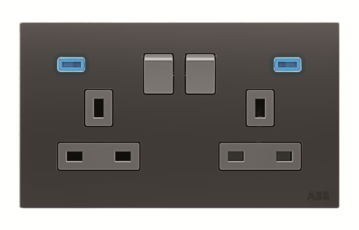 2CLA643729N1501 | ABB Black 2 Gang Plug Socket, 2 Poles, 13A, BS, Indoor Use | RS