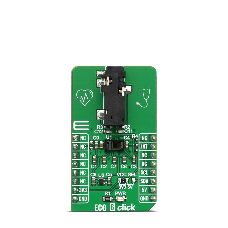 MIKROE-4061 | MikroElektronika ECG 6 Click Biometric Sensor mikroBus Click Board for MAX86150 | RS