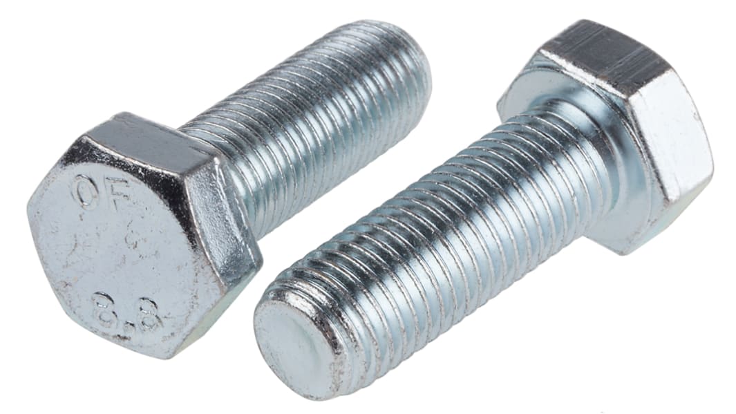 RS PRO Bright Zinc Plated Steel, Hex Bolt, M16 x 45.0mm | RS