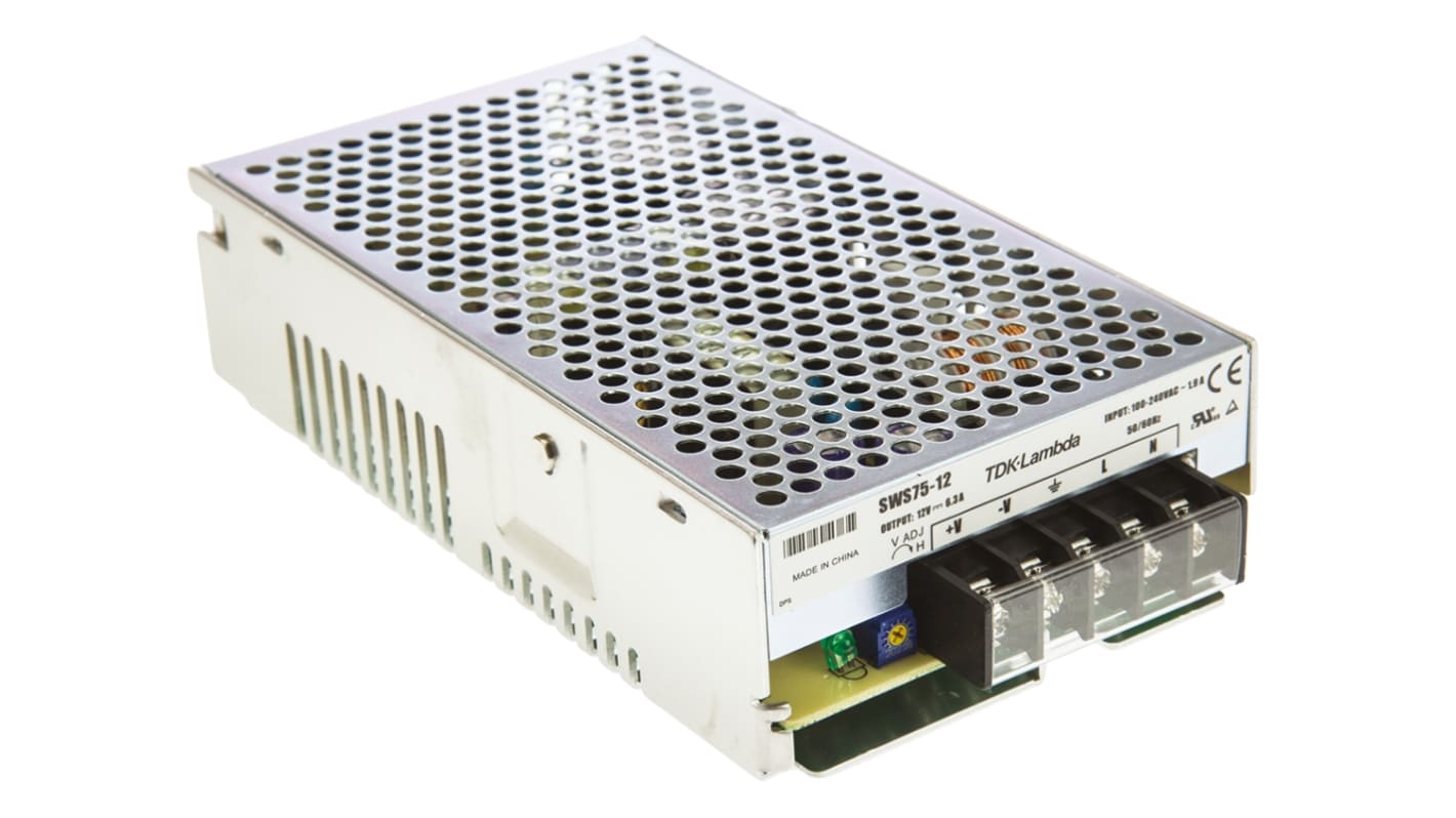 TDK-Lambda Embedded Switch Mode Power Supply (SMPS), SWS75-12, 12V dc, 6.3A, 75W, 1 Output, 120 ...