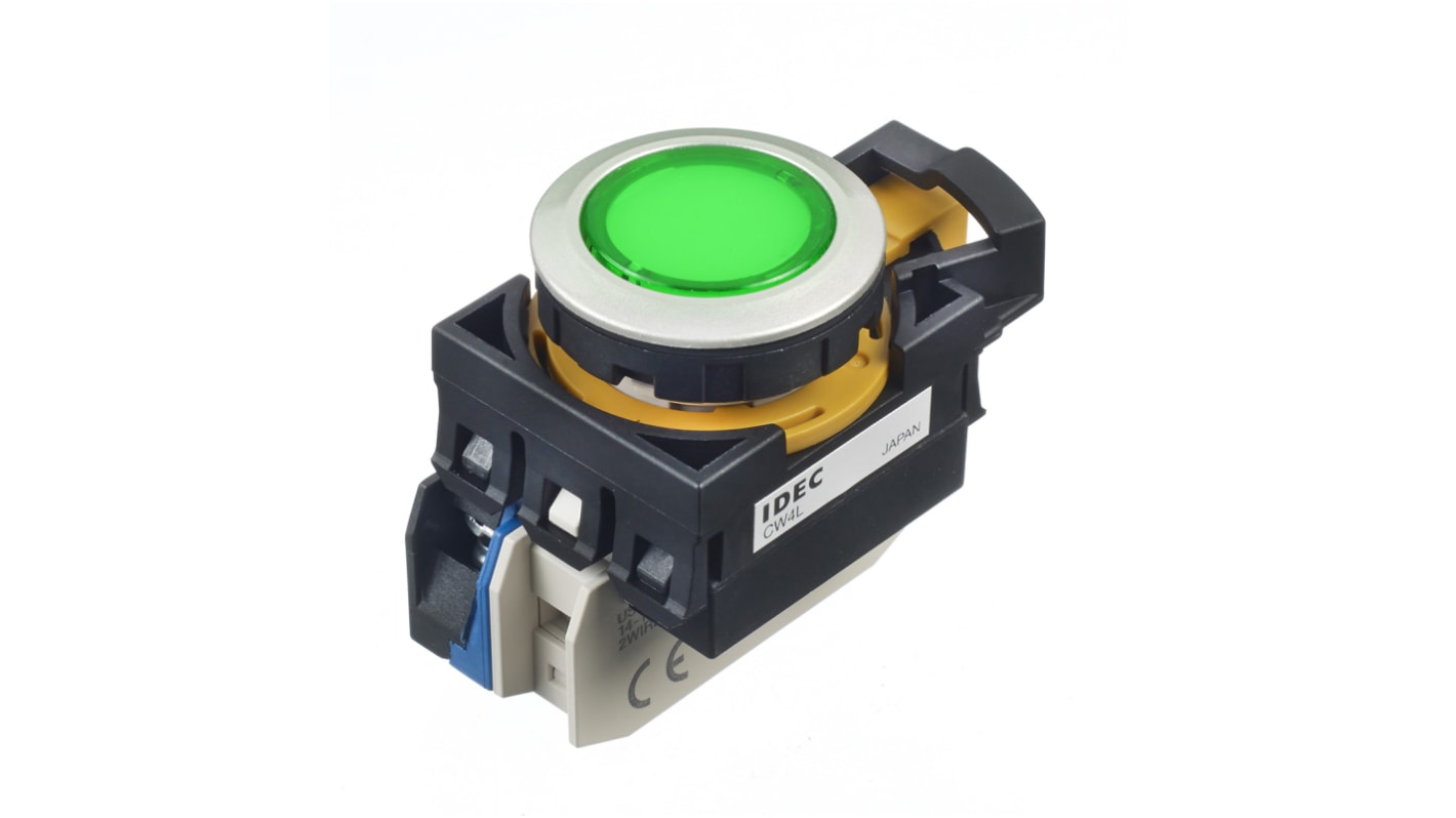 CW4L-M1E10QM4G | Idec CW Series Illuminated Push Button, Panel Mount, 22.3mm Cutout, SPST, IP65 | RS