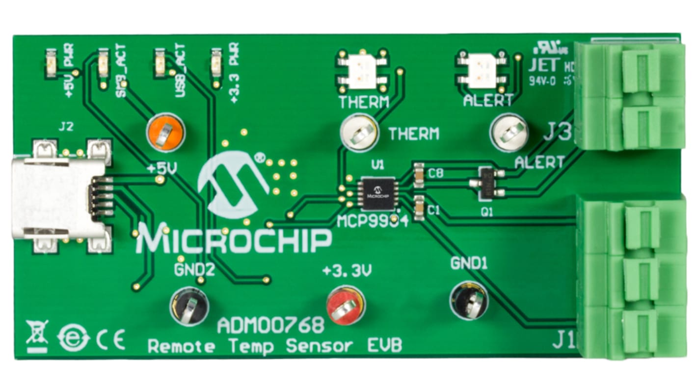 Microchip 温度センサ Remote Temperature Sensor Evaluation Board評価ボード MCP9904 ADM00768 | RS