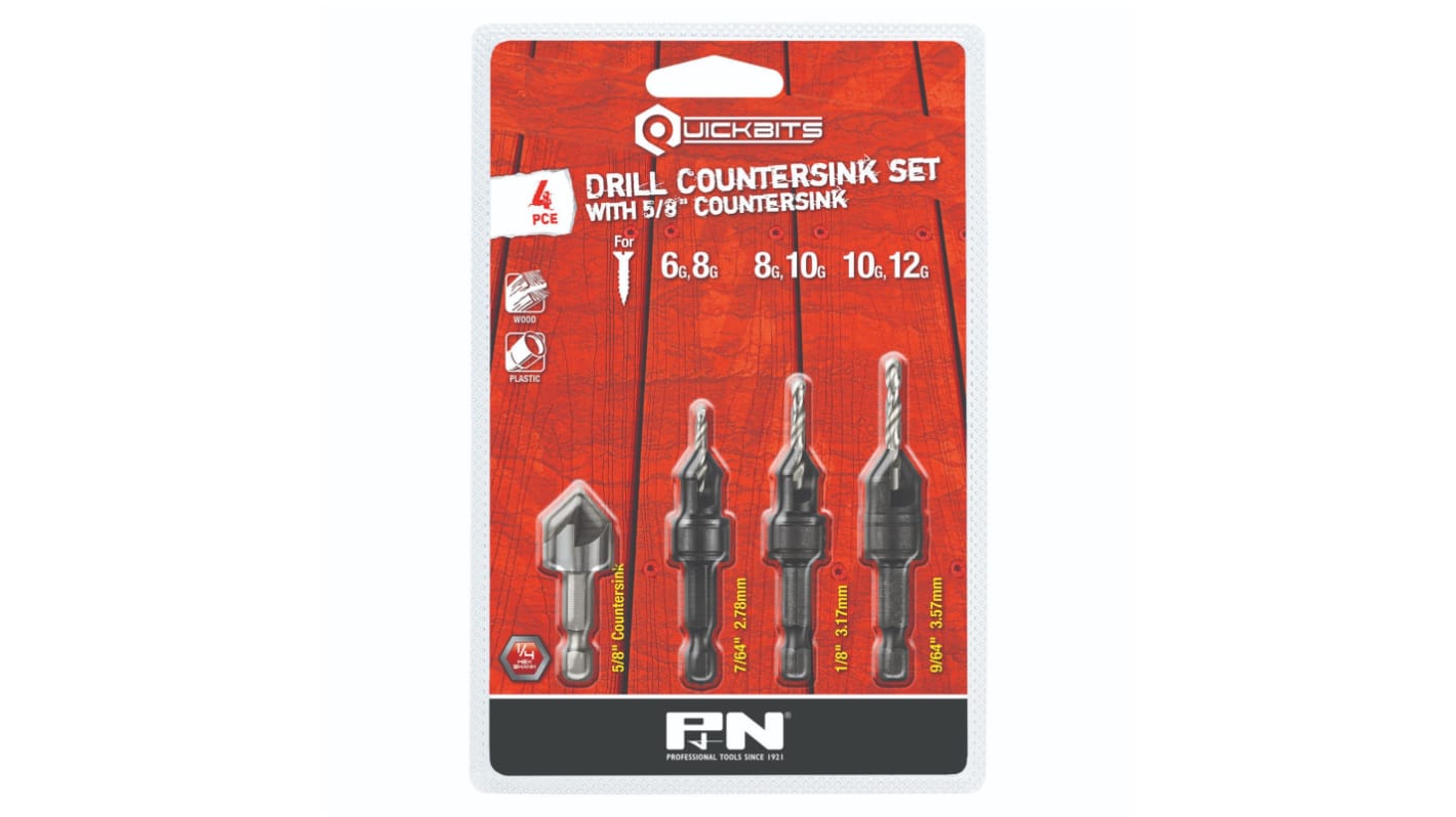 P N High Speed Steel Countersink Set 1 8 in 3 32 in 7 64 in 9 64 in Head 2 Flute s 82